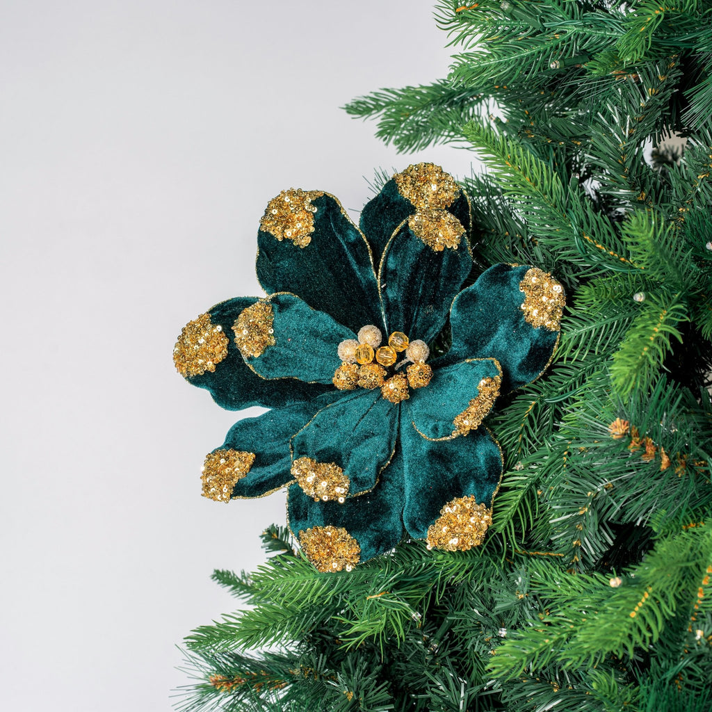 Emerald & Gold Metallic Magnolia Flower Pick – Irony Home