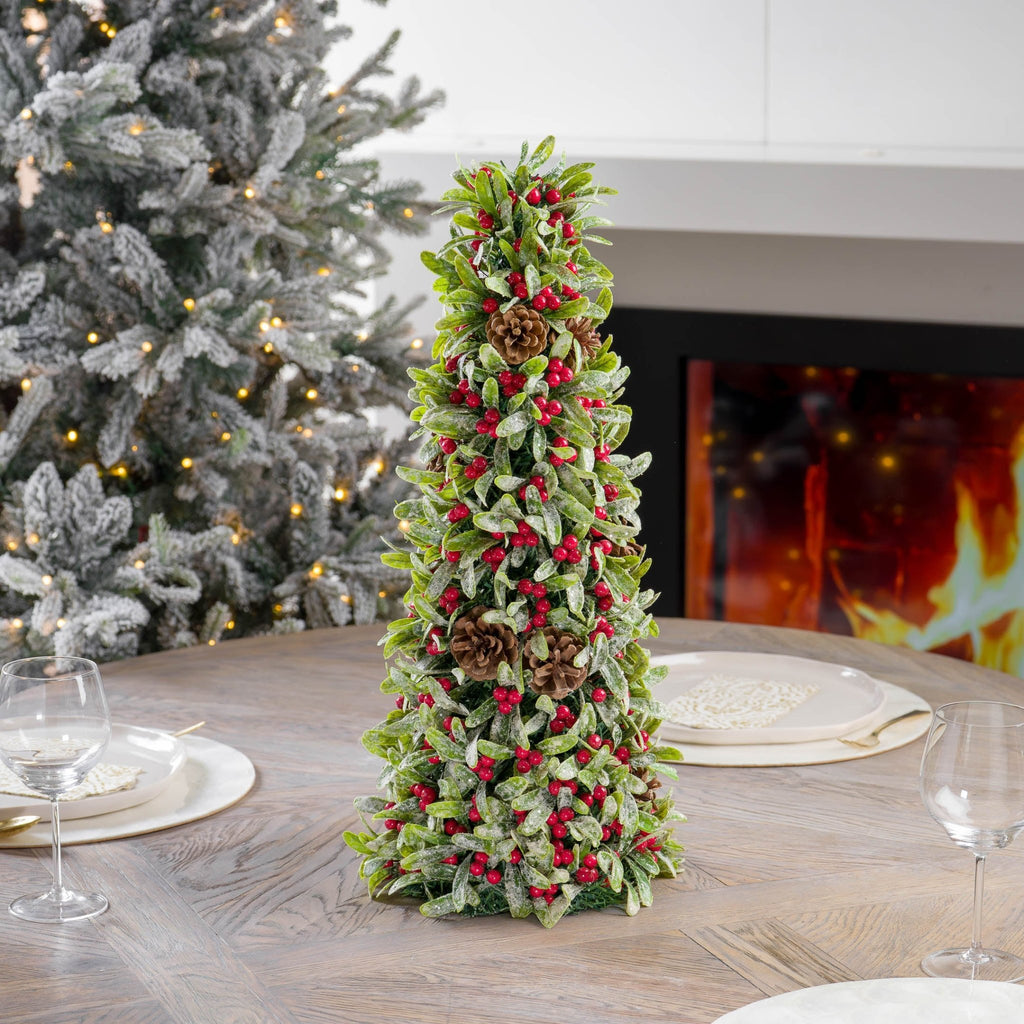 Glitter Mistletoe Table Top with Red Winterberry - Irony Home – ironyhome