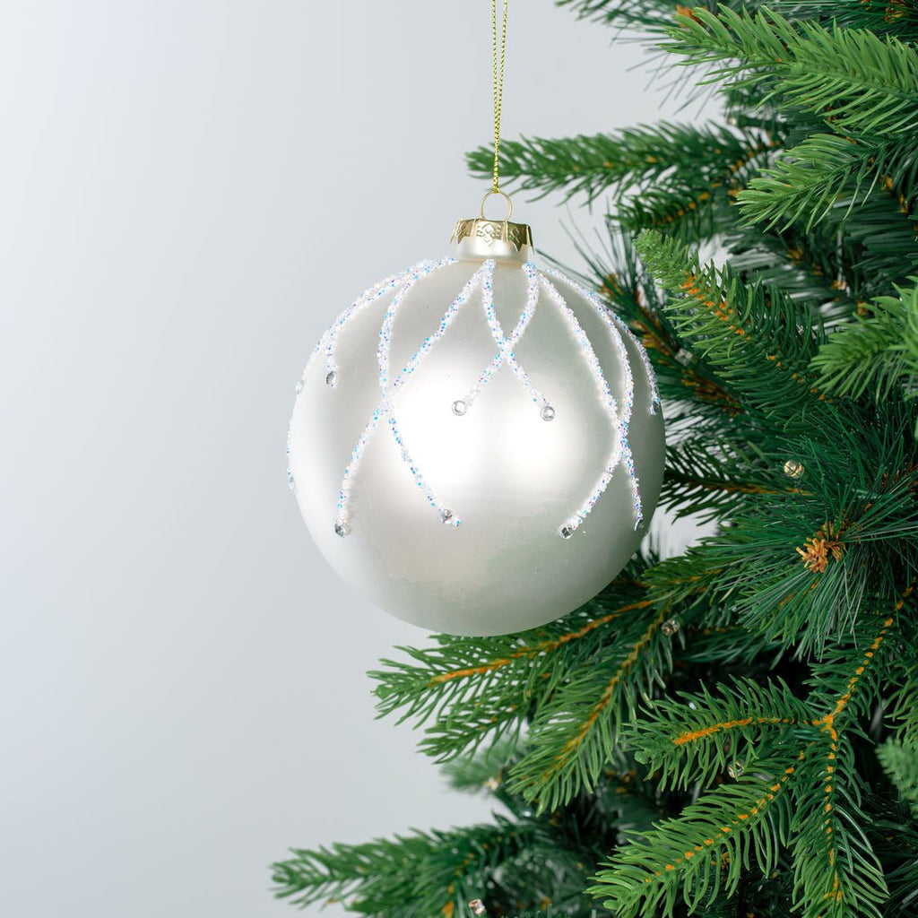 12cm Matte White Ball Ornament with Iridescent Glitter – ironyhome