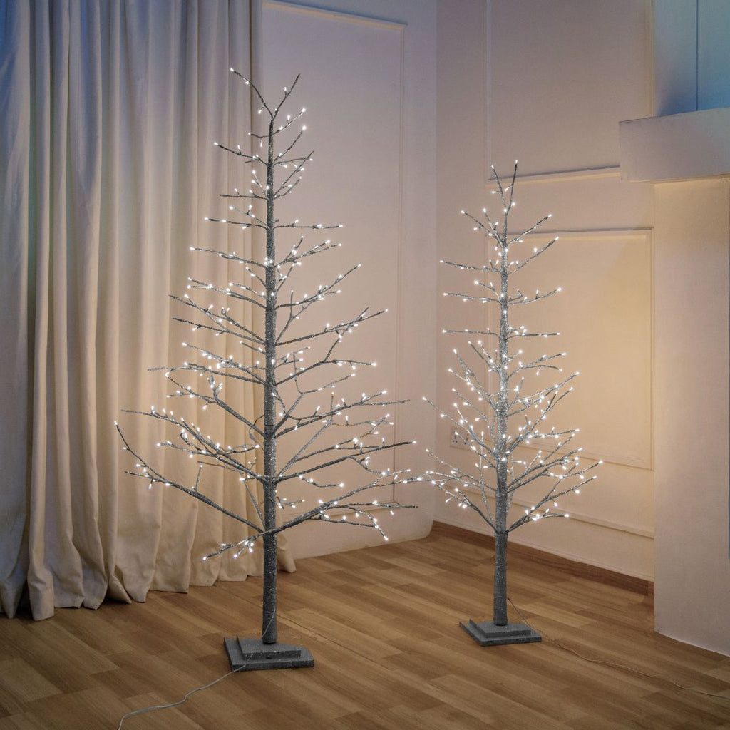 Silver Glitter Porch Tree With Twinkling LED Lights – ironyhome